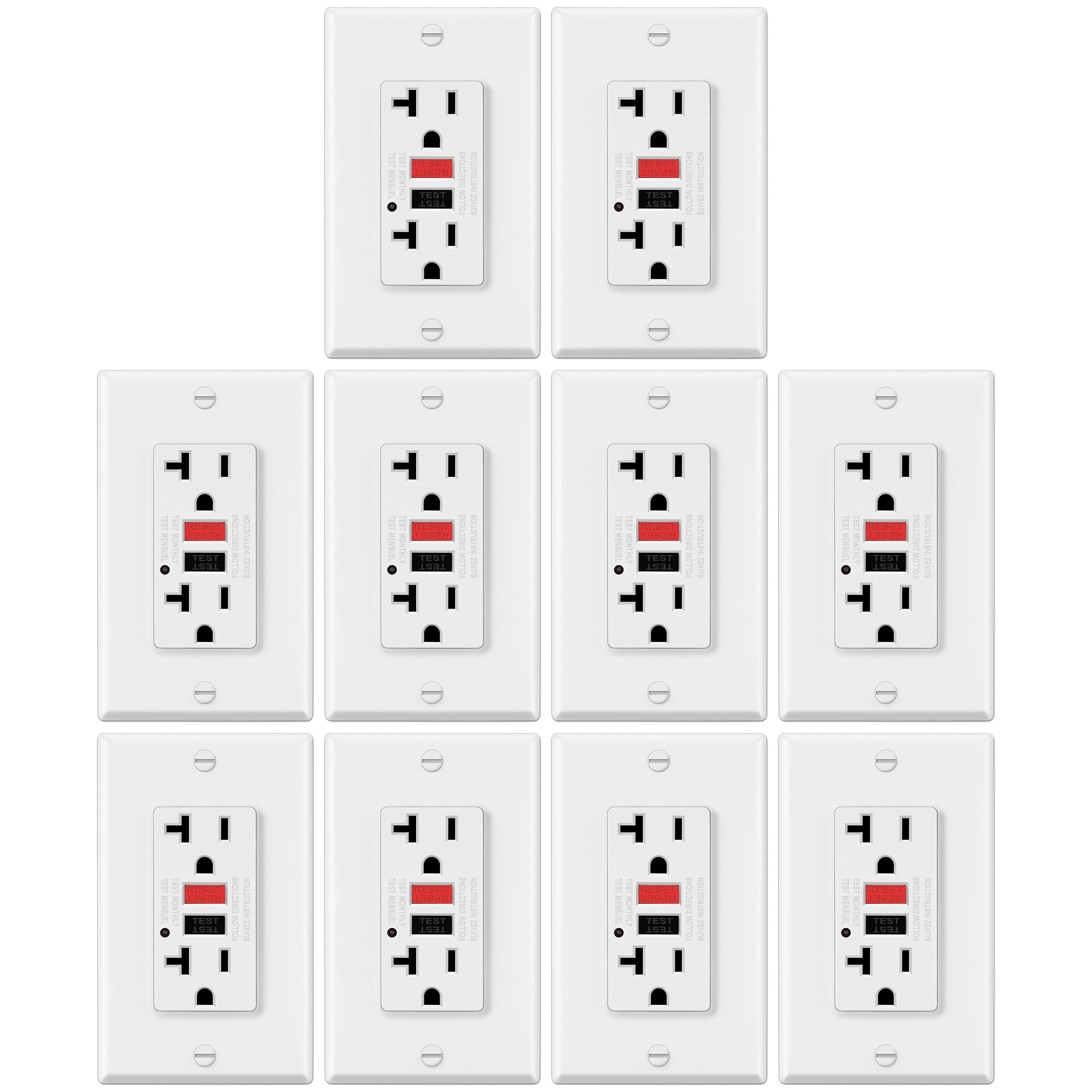 10 Pack - ELECTECK 20 Amp GFCI Outlets with LED Indicator