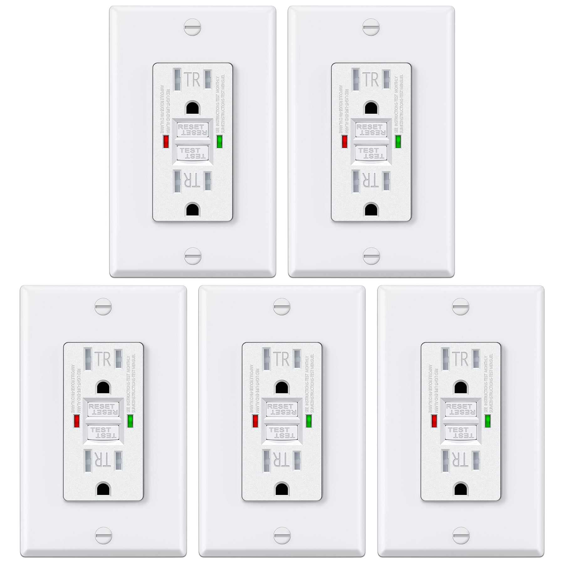 5 Pack - ELECTECK 15A Weather Resistant GFCI Outlet, Outdoor